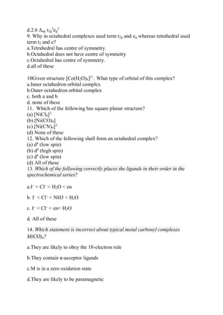 M.Sc.I Inorganic Chemistry Question paper | PDF