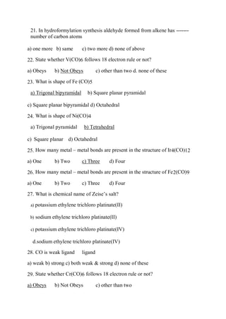 M.Sc.I Inorganic Chemistry Question paper | PDF
