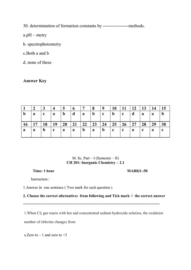 M.Sc.I Inorganic Chemistry Question paper | PDF M.Sc.I Inorganic Chemistry Question paper | PDF
