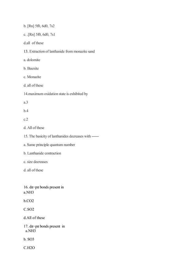 M.Sc.I Inorganic Chemistry Question paper | PDF M.Sc.I Inorganic Chemistry Question paper | PDF