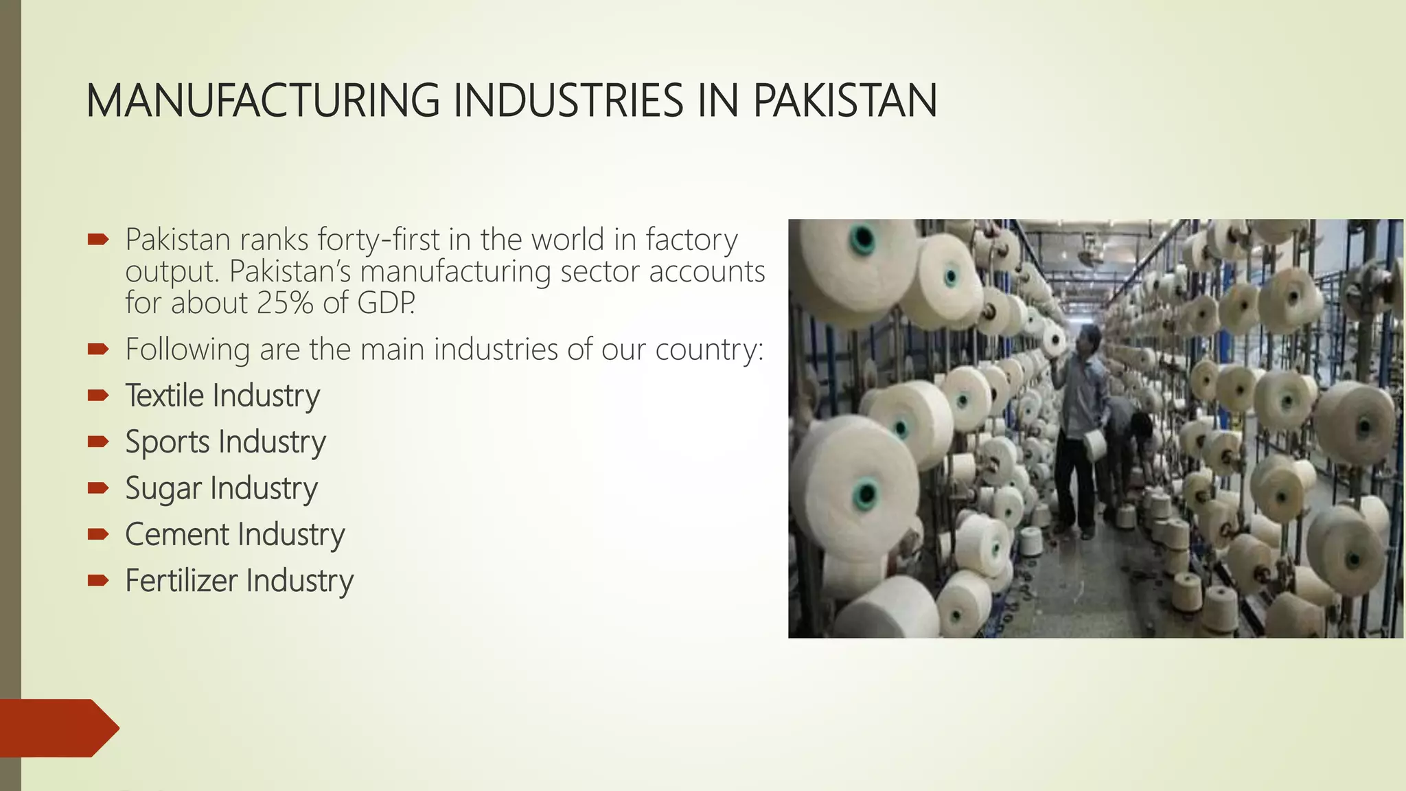 Manufacturing and Small Scale Industries of Pakistan | PPTX
