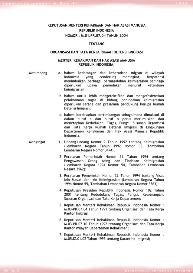 Keputusan Menteri Kehakiman dan Hak Asasi Manusia Republik Indonesia Nomor M.01.PR.07.04 Tahun ...