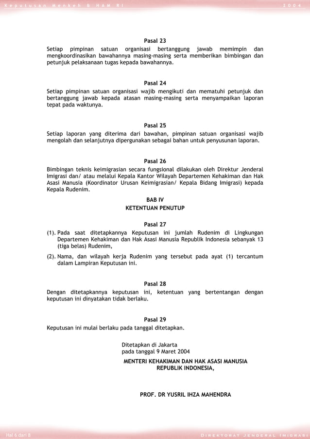 Keputusan Menteri Kehakiman dan Hak Asasi Manusia Republik Indonesia Nomor M.01.PR.07.04 Tahun ...