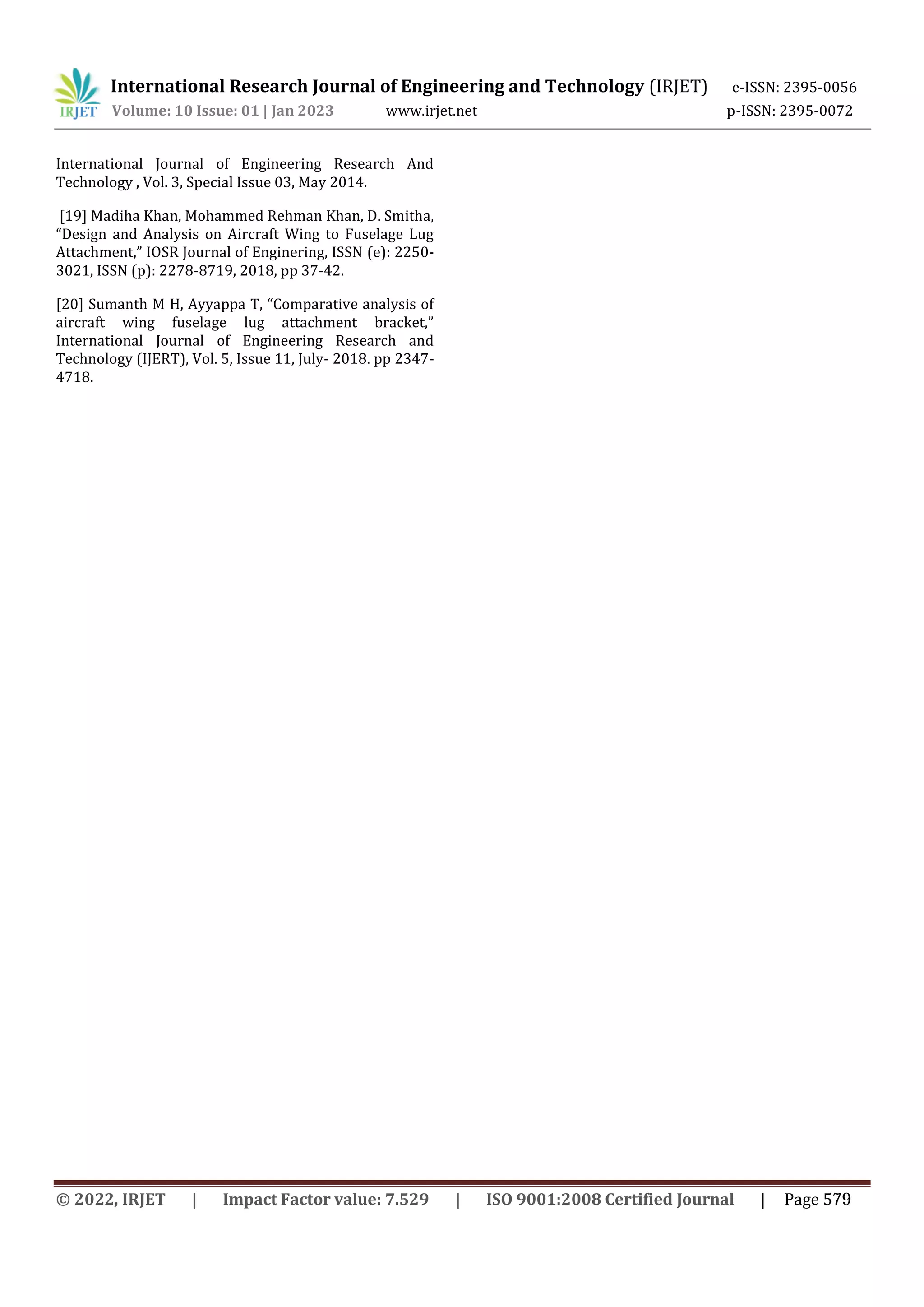 Design and Fatigue Analysis of a Typical Aircraft Wing fuselage Lug ...