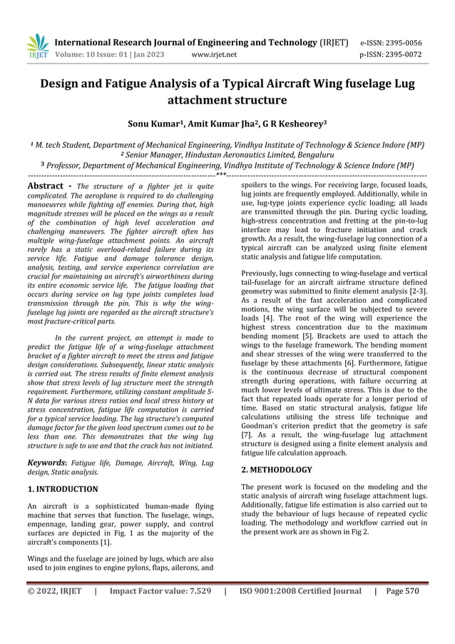 Design and Fatigue Analysis of a Typical Aircraft Wing fuselage Lug ...