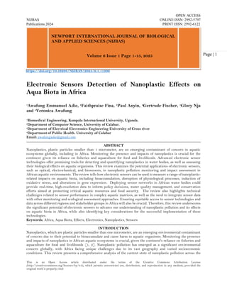Electronic Sensors Detection of Nanoplastic Effects on Aqua Biota in Africa (www.kiu.ac.ug) | PDF