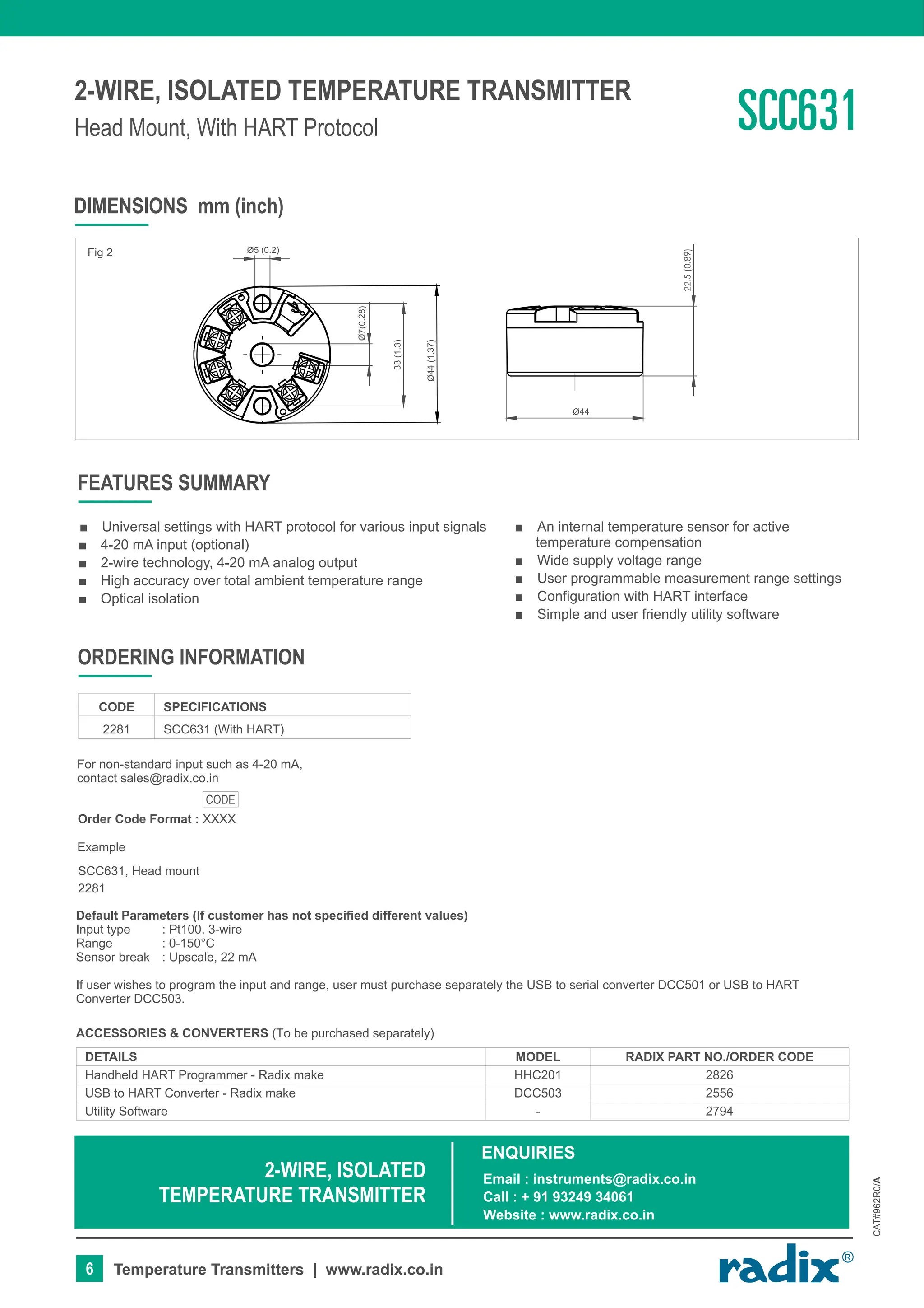 2-WIRE, ISOLATED TEMPERATURE TRANSMITTER-SCC631 | PDF