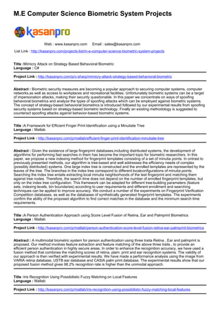 M.E Computer Science Biometric System Projects | PDF