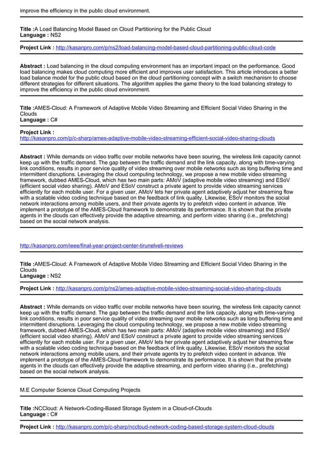M.E Computer Science Cloud Computing Projects | PDF
