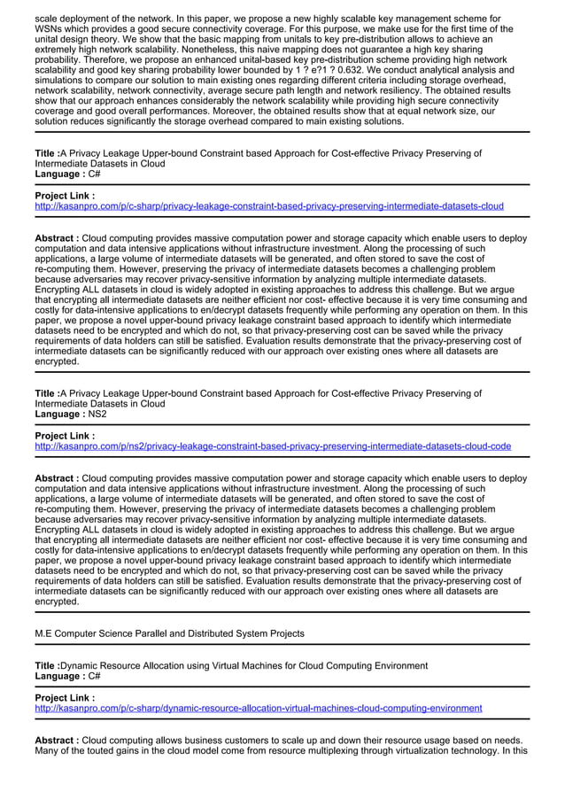 M.E Computer Science Parallel and Distributed System Projects | PDF