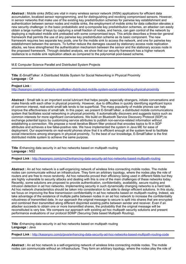 M.E Computer Science Parallel and Distributed System Projects | PDF