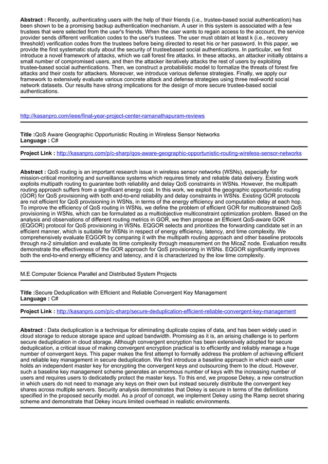 M.E Computer Science Parallel and Distributed System Projects | PDF