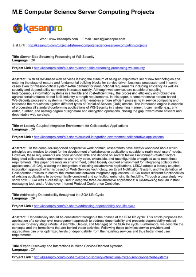 M.E Computer Science Server Computing Projects | PDF