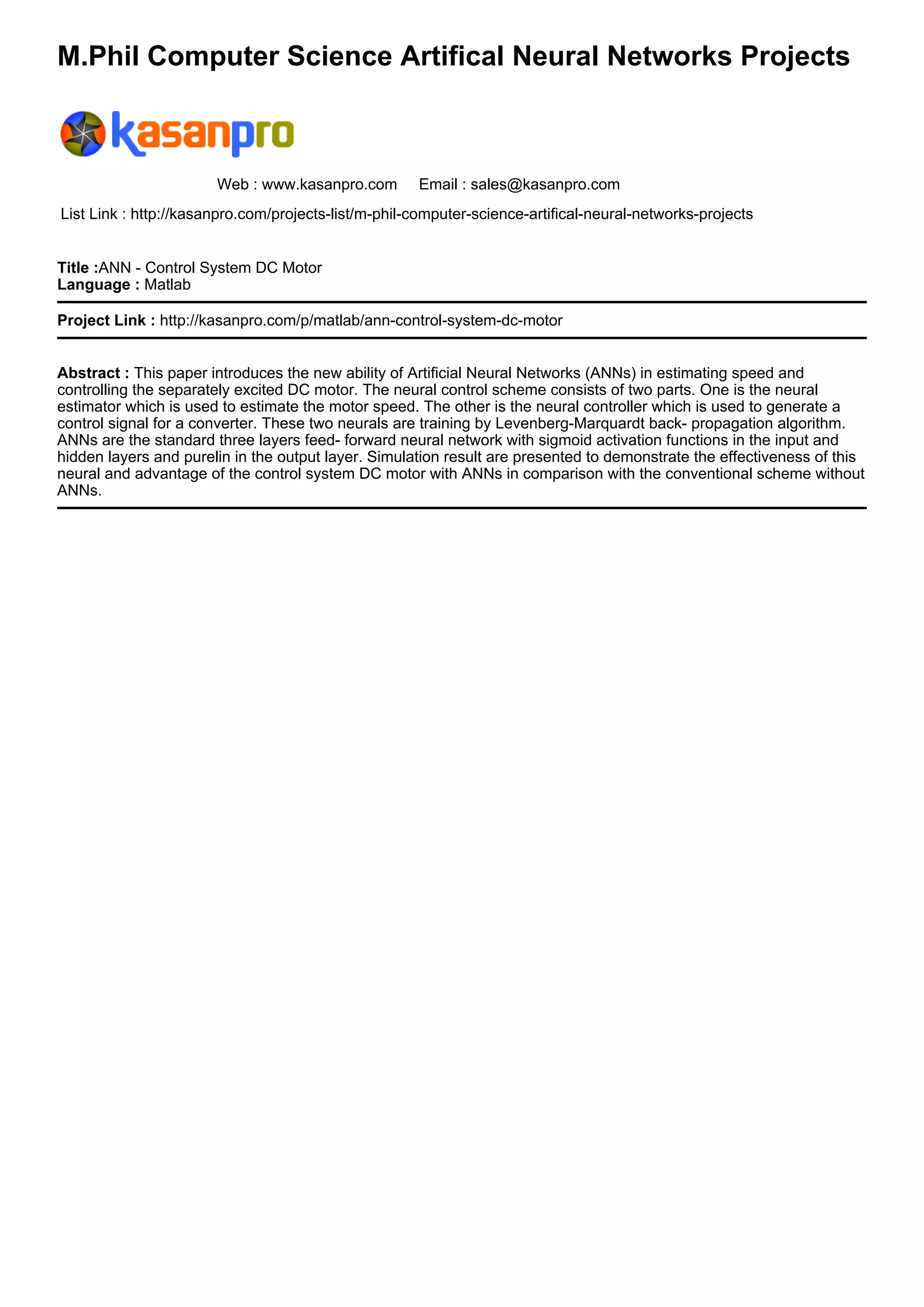 M phil-computer-science-artifical-neural-networks-projects | PDF