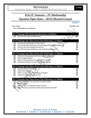 [Question Paper] Multimedia (Revised Course) [June / 2014] | PDF ...
