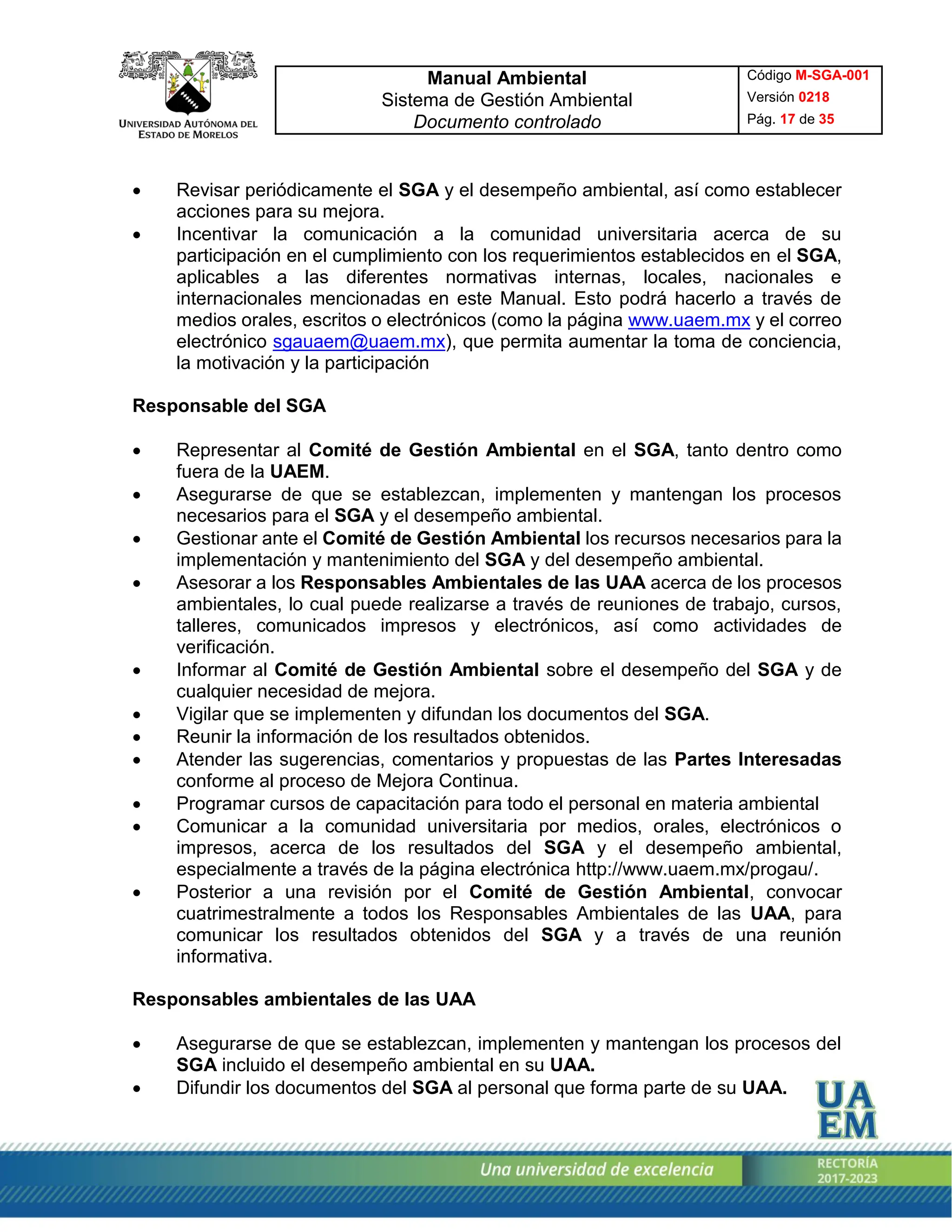 M-SGA-001 Manual Ambiental, procedimientos | PDF | Business | Business and Finance