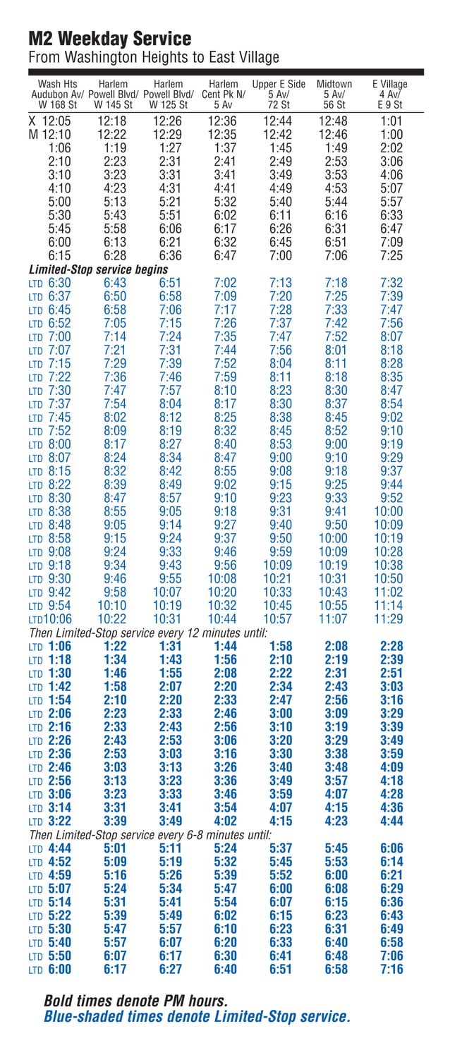 M2 Bus Schedule | PDF