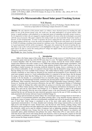 Testing of a Microcontroller Based Solar panel Tracking System | PDF