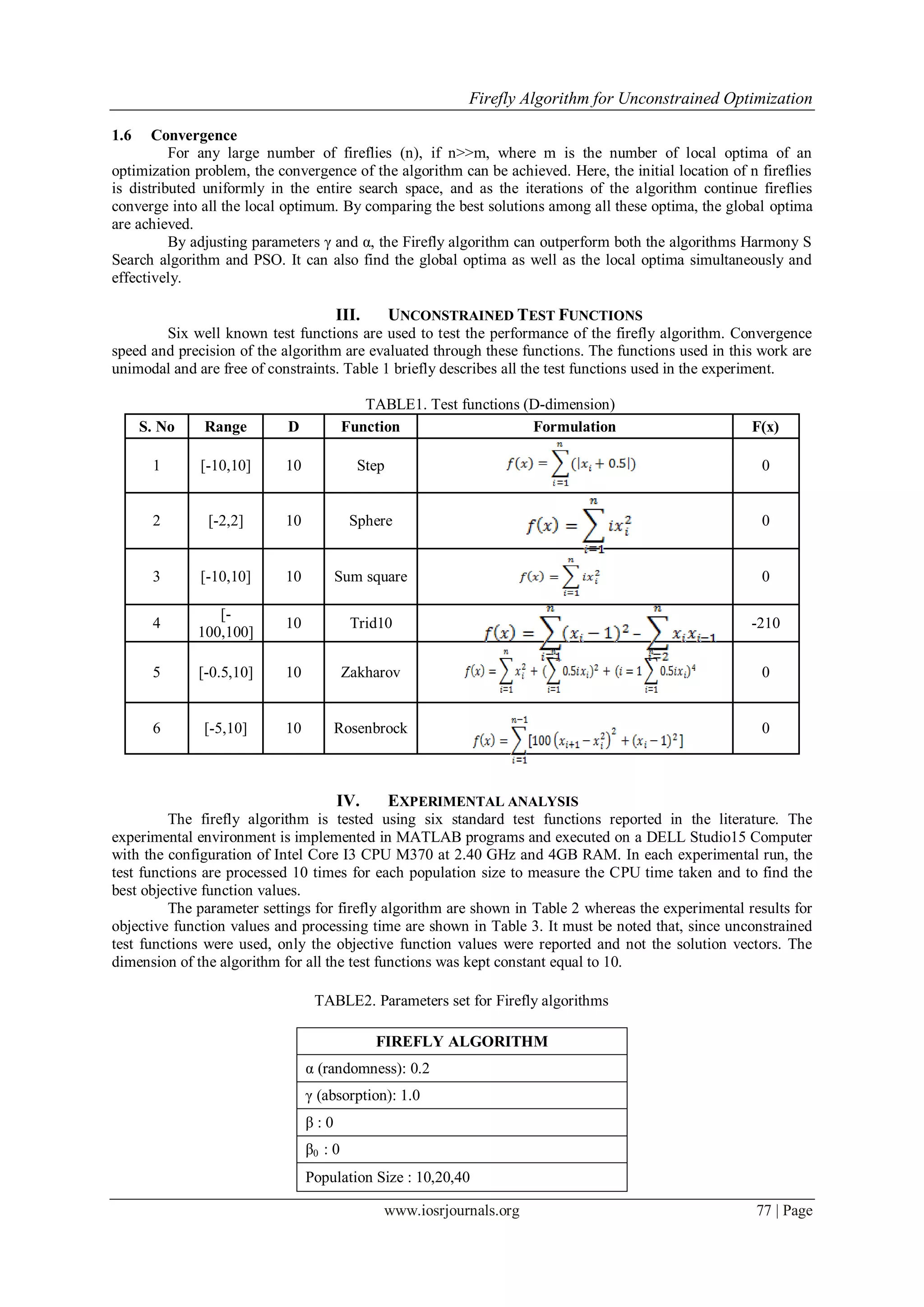 Firefly Algorithm for Unconstrained Optimization | PDF