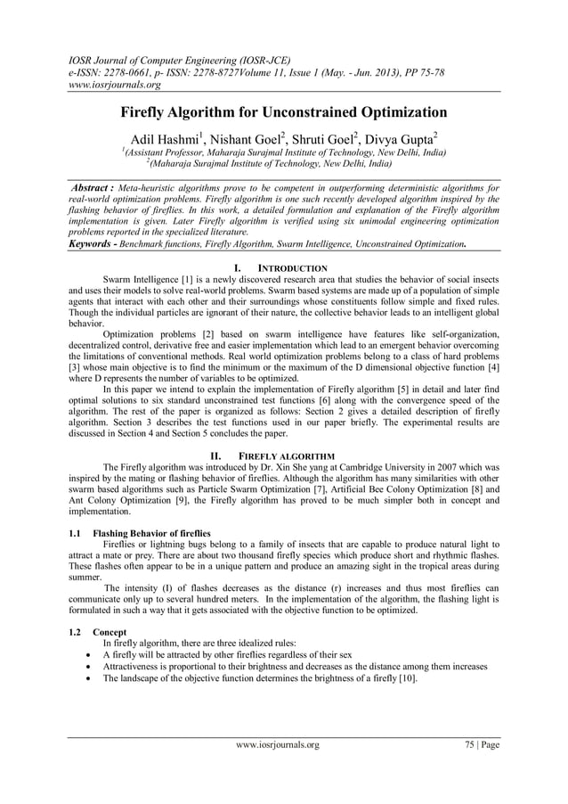Firefly Algorithm for Unconstrained Optimization | PDF