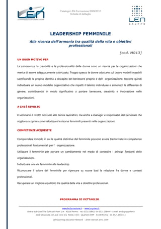 Leadership femminile - Scheda corso LEN | PDF | Career Planning | Careers
