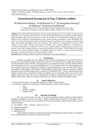 Sensorineural hearing loss in Type 2 diabetes mellitus | PDF