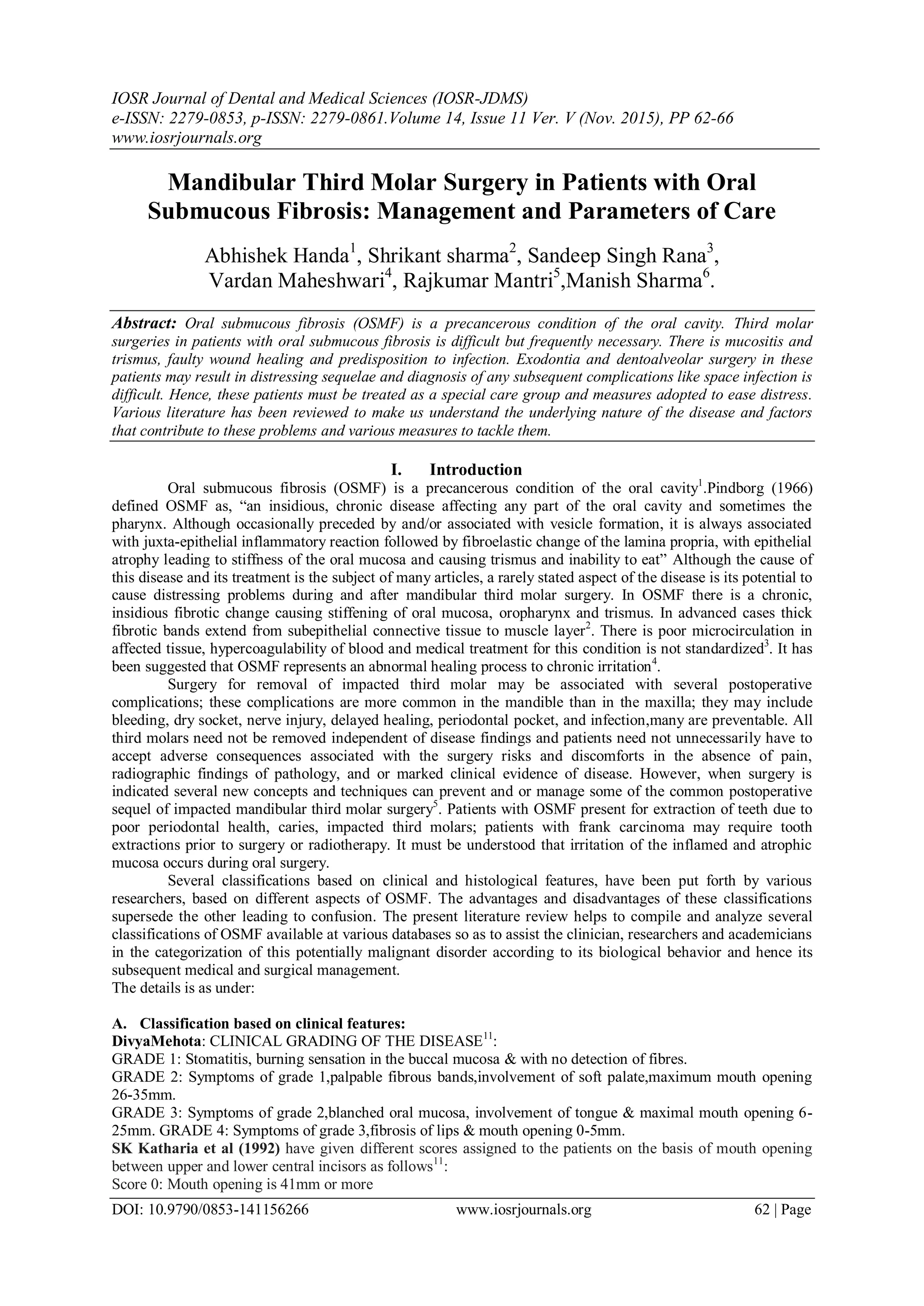 Mandibular Third Molar Surgery in Patients with Oral Submucous Fibrosis ...