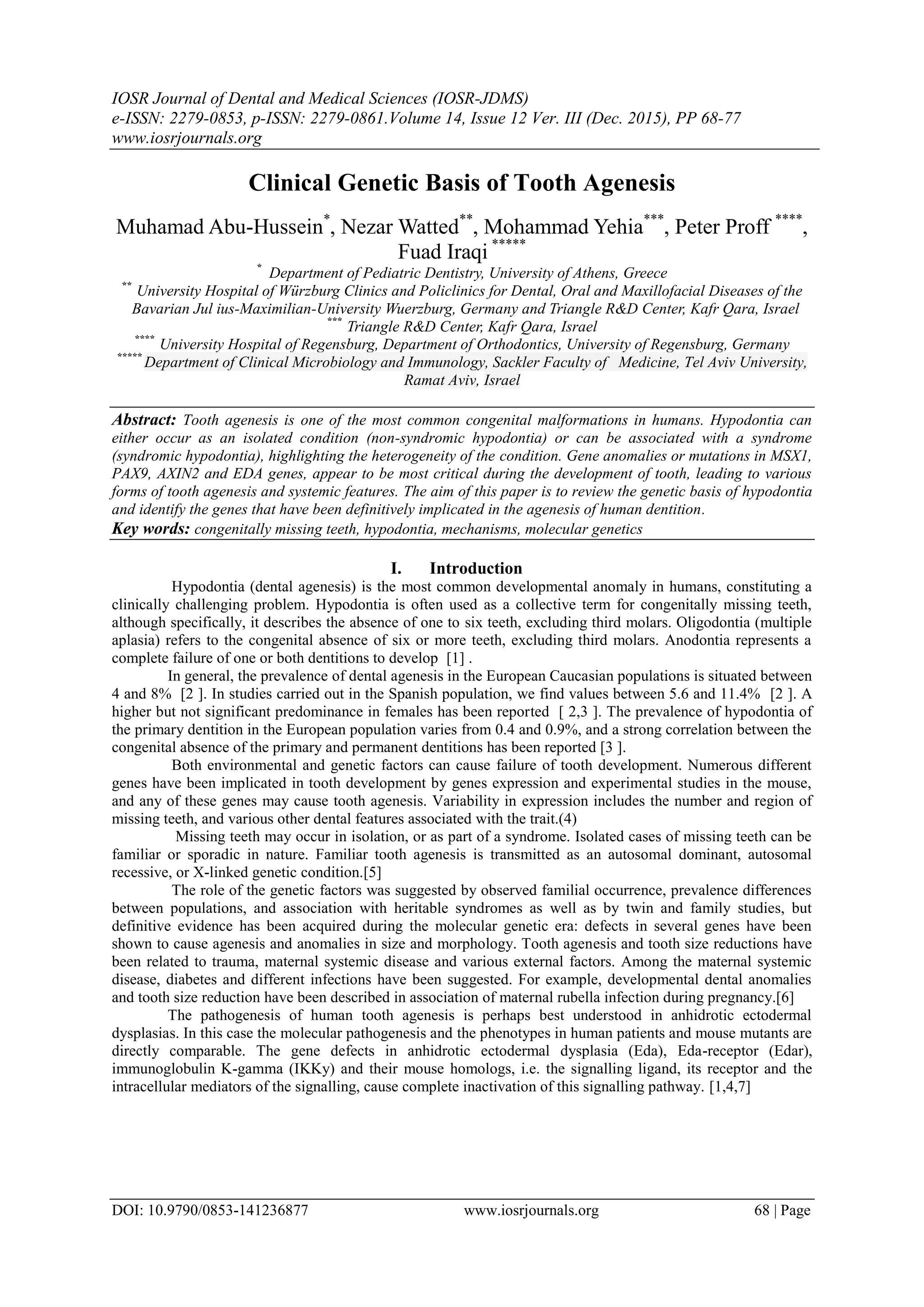 Clinical Genetic Basis of Tooth Agenesis | PDF
