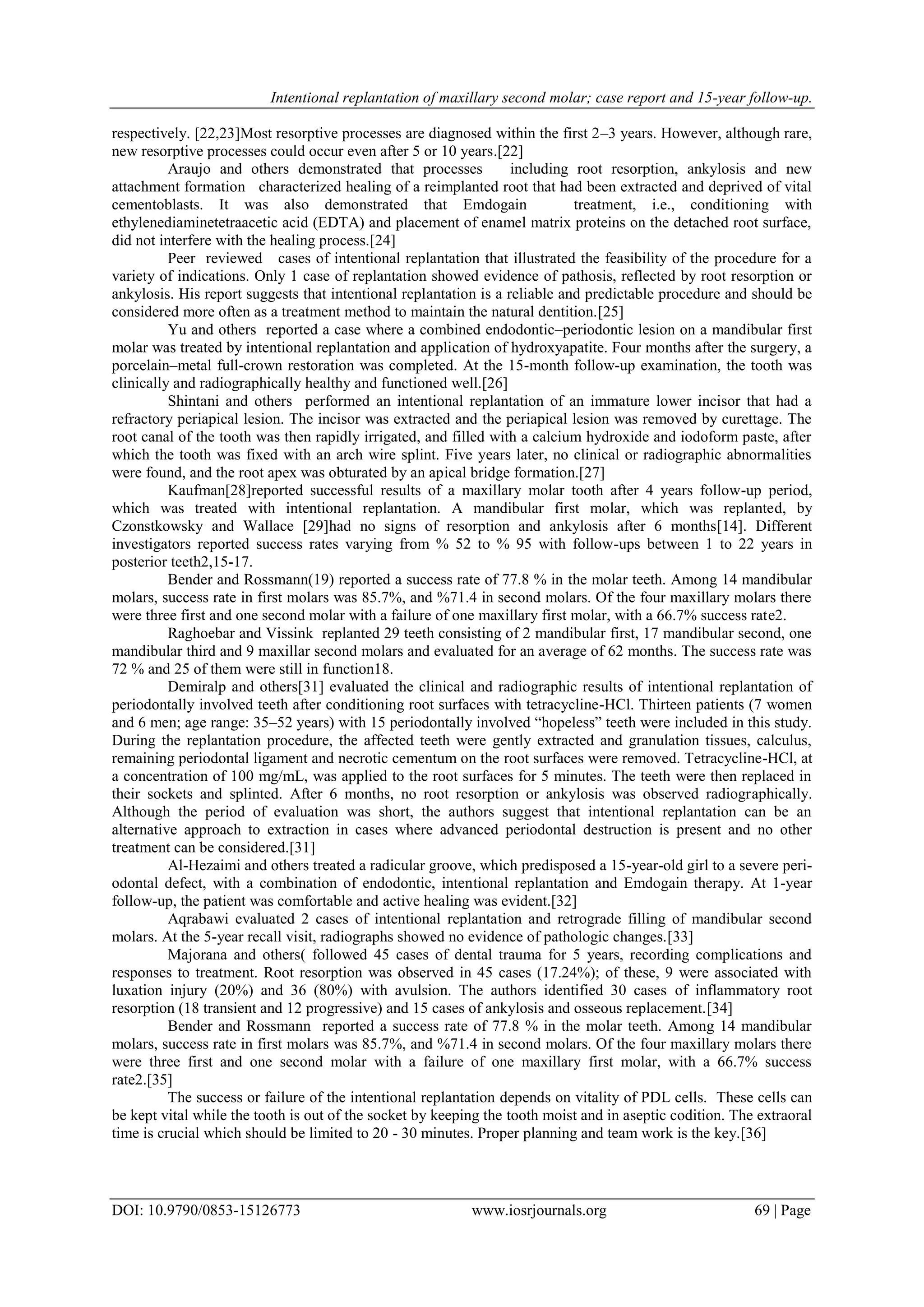 Intentional replantation of maxillary second molar; case report and 15 ...