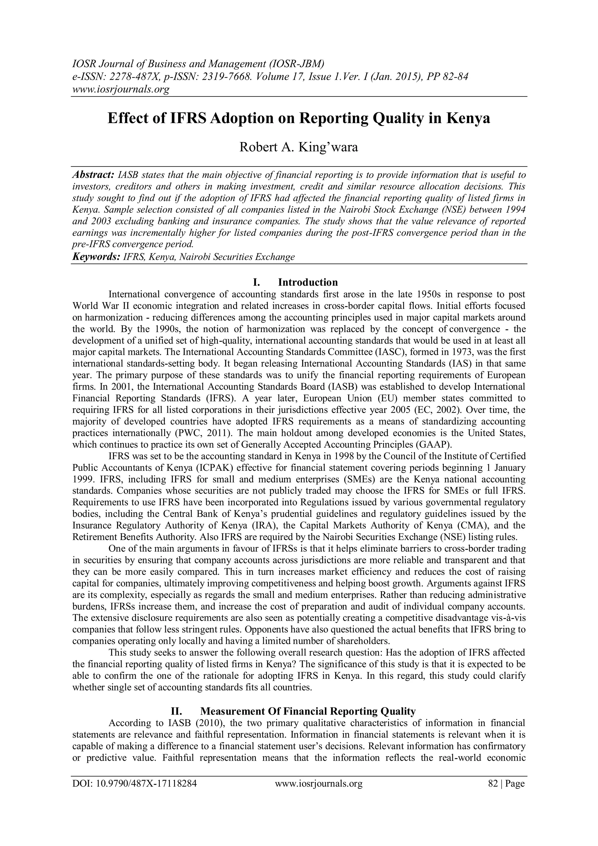 Effect of IFRS Adoption on Reporting Quality in Kenya | PDF