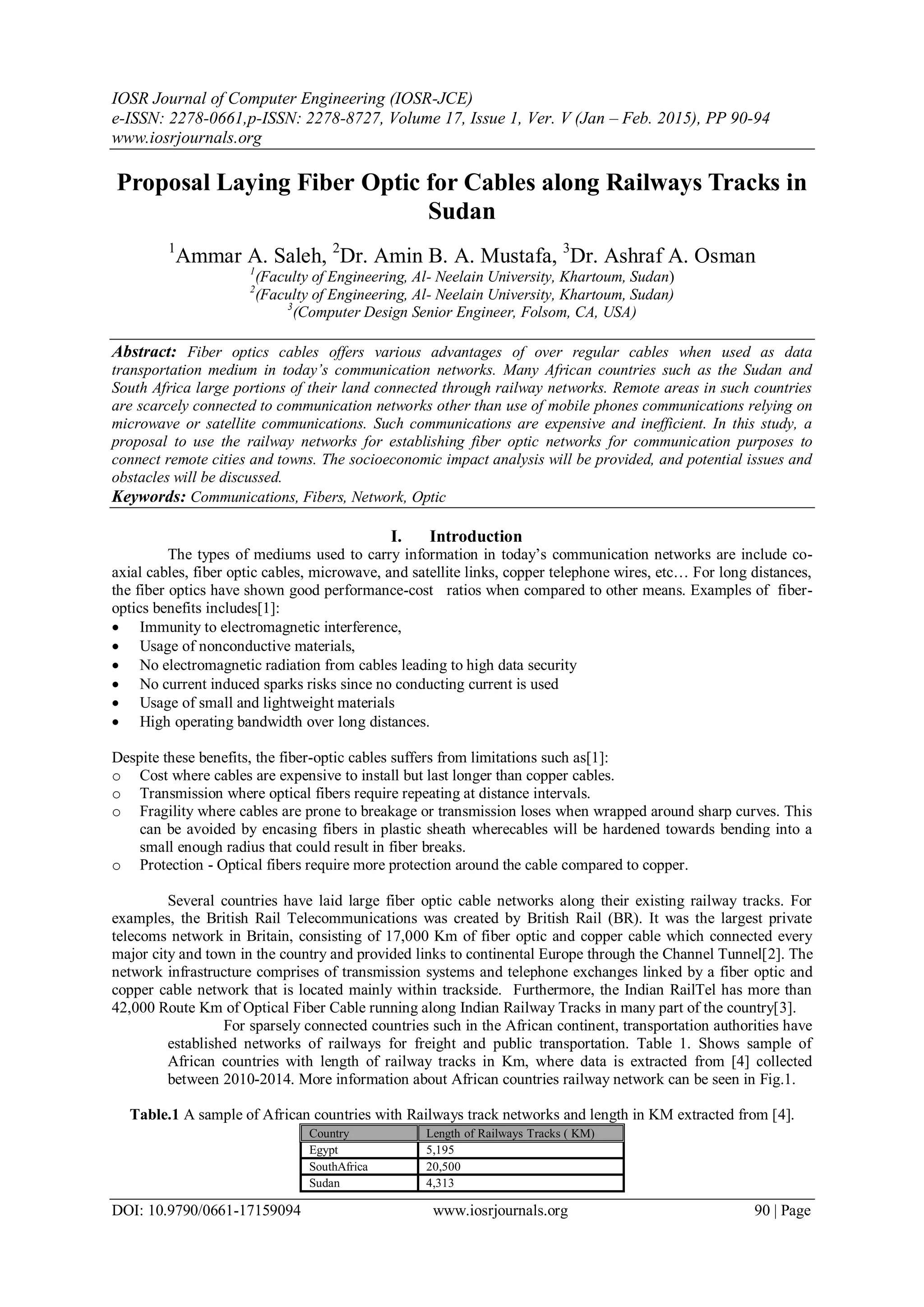 Proposal Laying Fiber Optic for Cables along Railways Tracks in Sudan | PDF