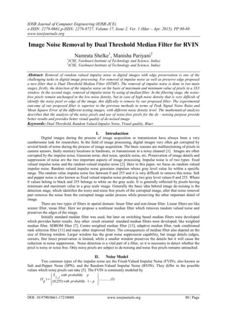 Image Noise Removal by Dual Threshold Median Filter for RVIN | PDF