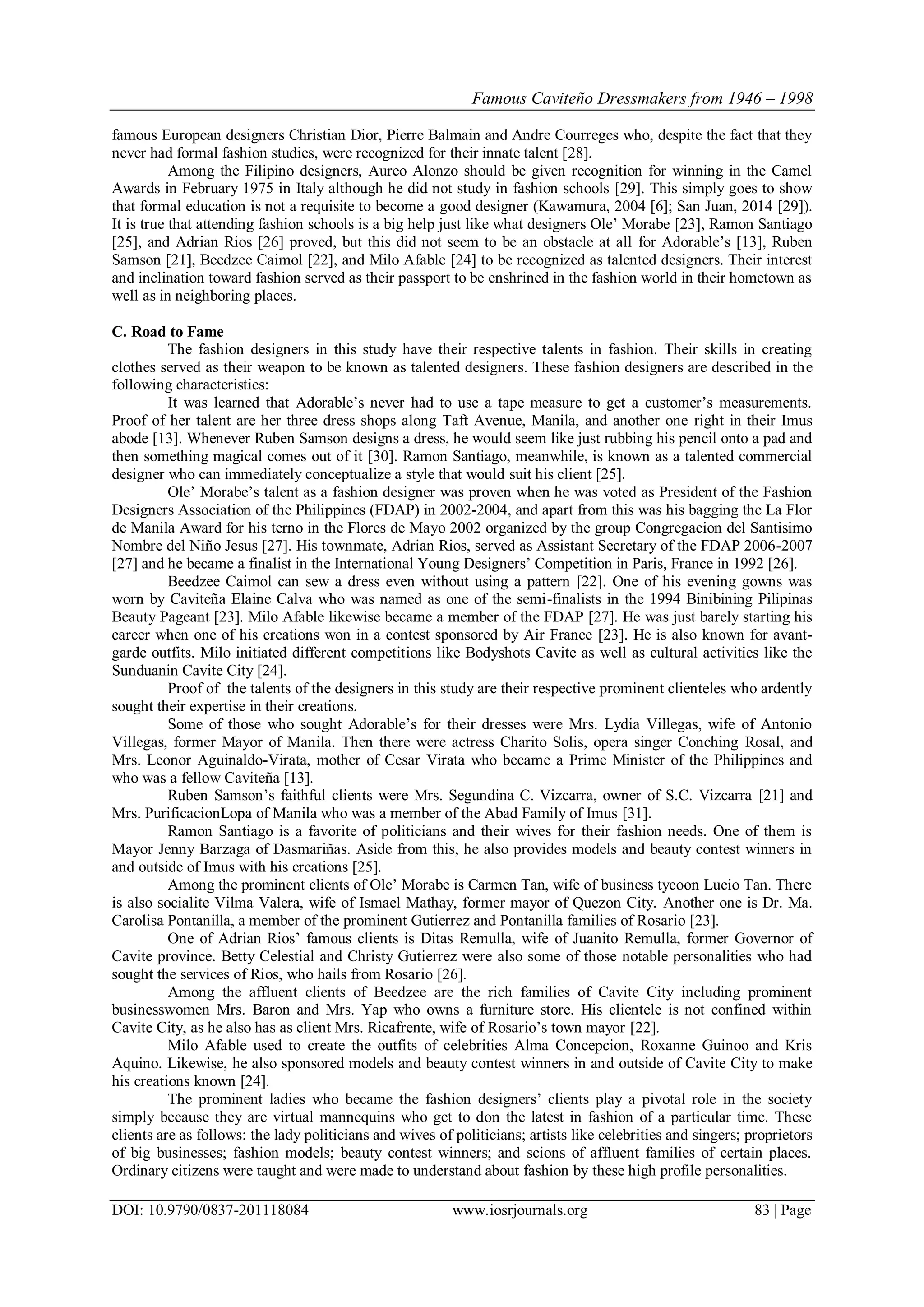 Famous Caviteño Dressmakers from 1946 – 1998* | PDF