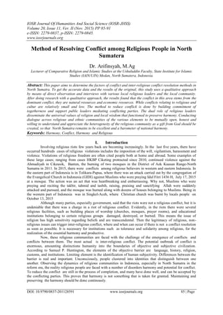 Method of Resolving Conflict among Religious People in North Sumatera | PDF