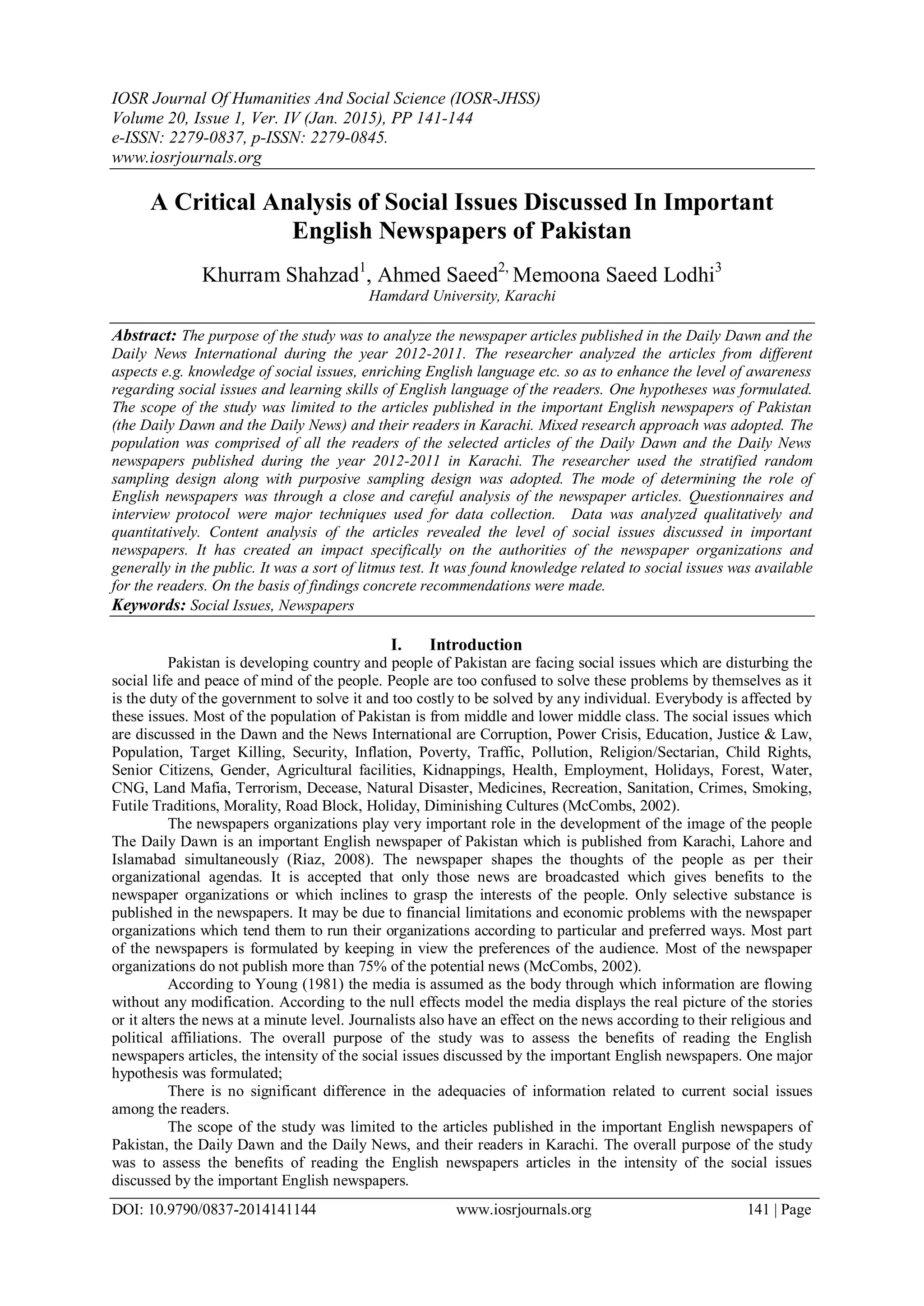 A Critical Analysis of Social Issues Discussed In Important English ...