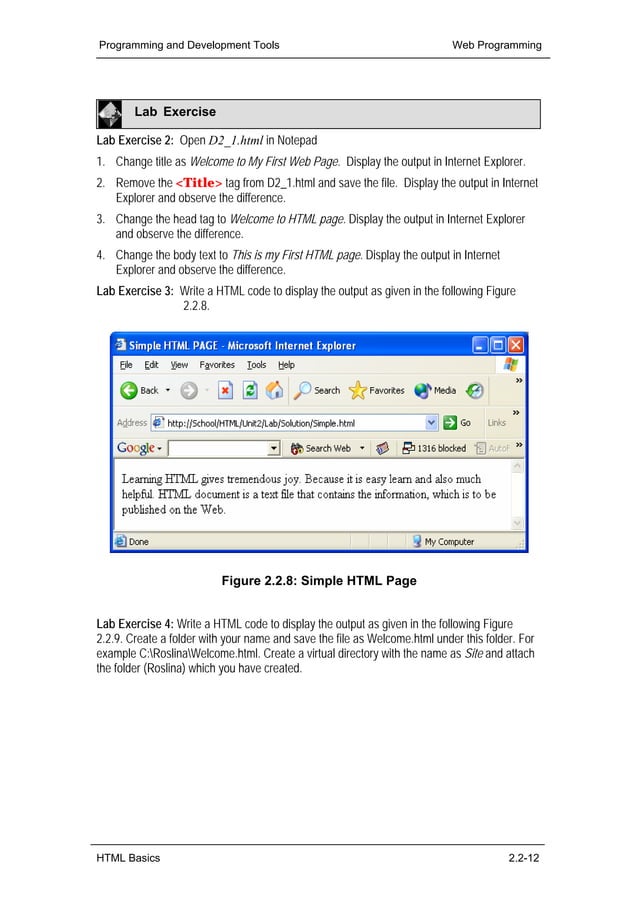 UNIT 2.2 Web Programming HTML Basics - Benchmark standard | PDF