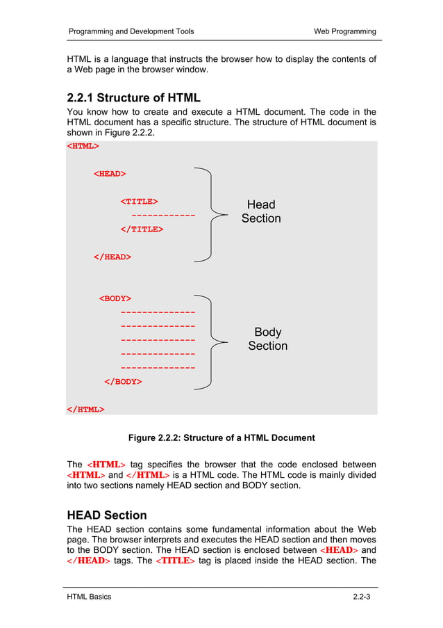 UNIT 2.2 Web Programming HTML Basics - Benchmark standard | PDF