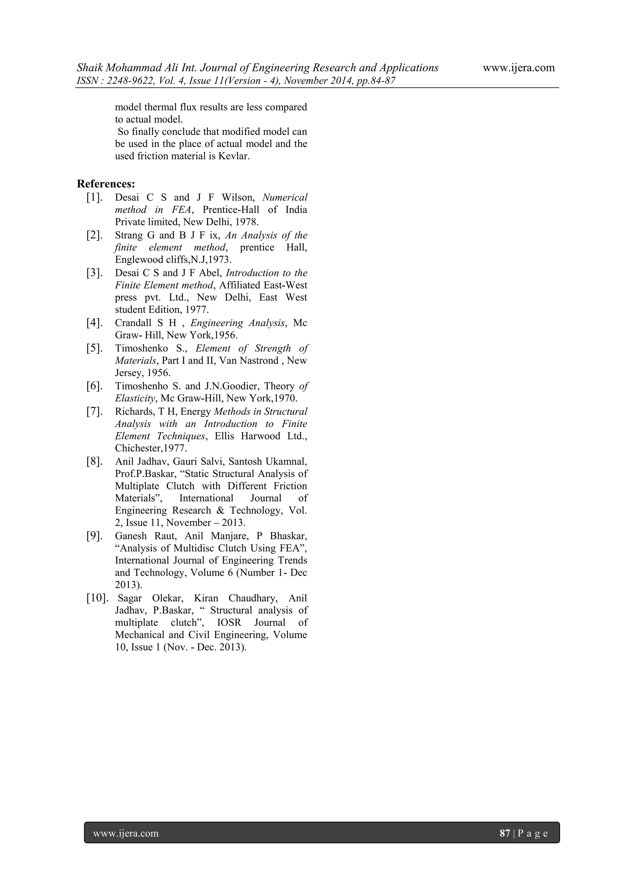 Static & Thermal Analysis of Positive Multiple Friction Plate using FEA ...