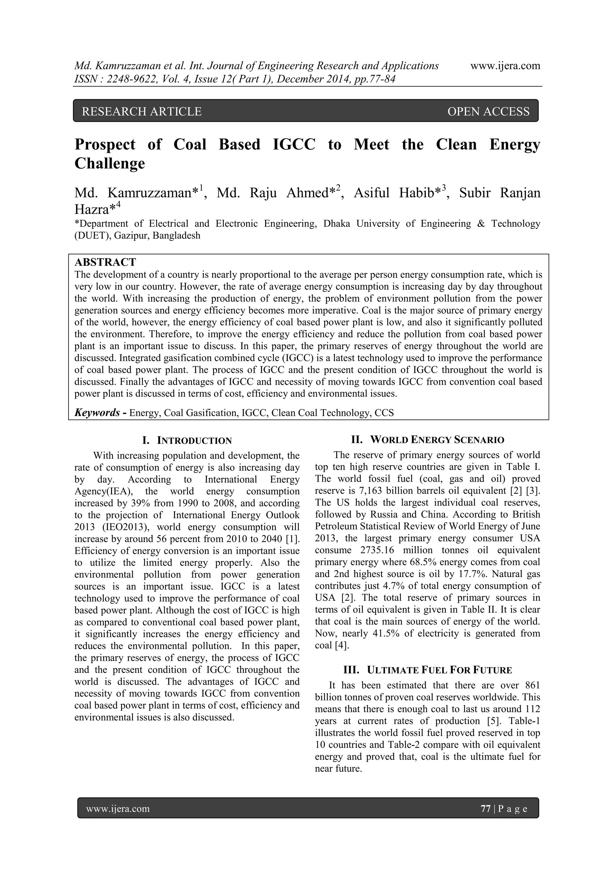 Prospect of Coal Based IGCC to Meet the Clean Energy Challenge | PDF