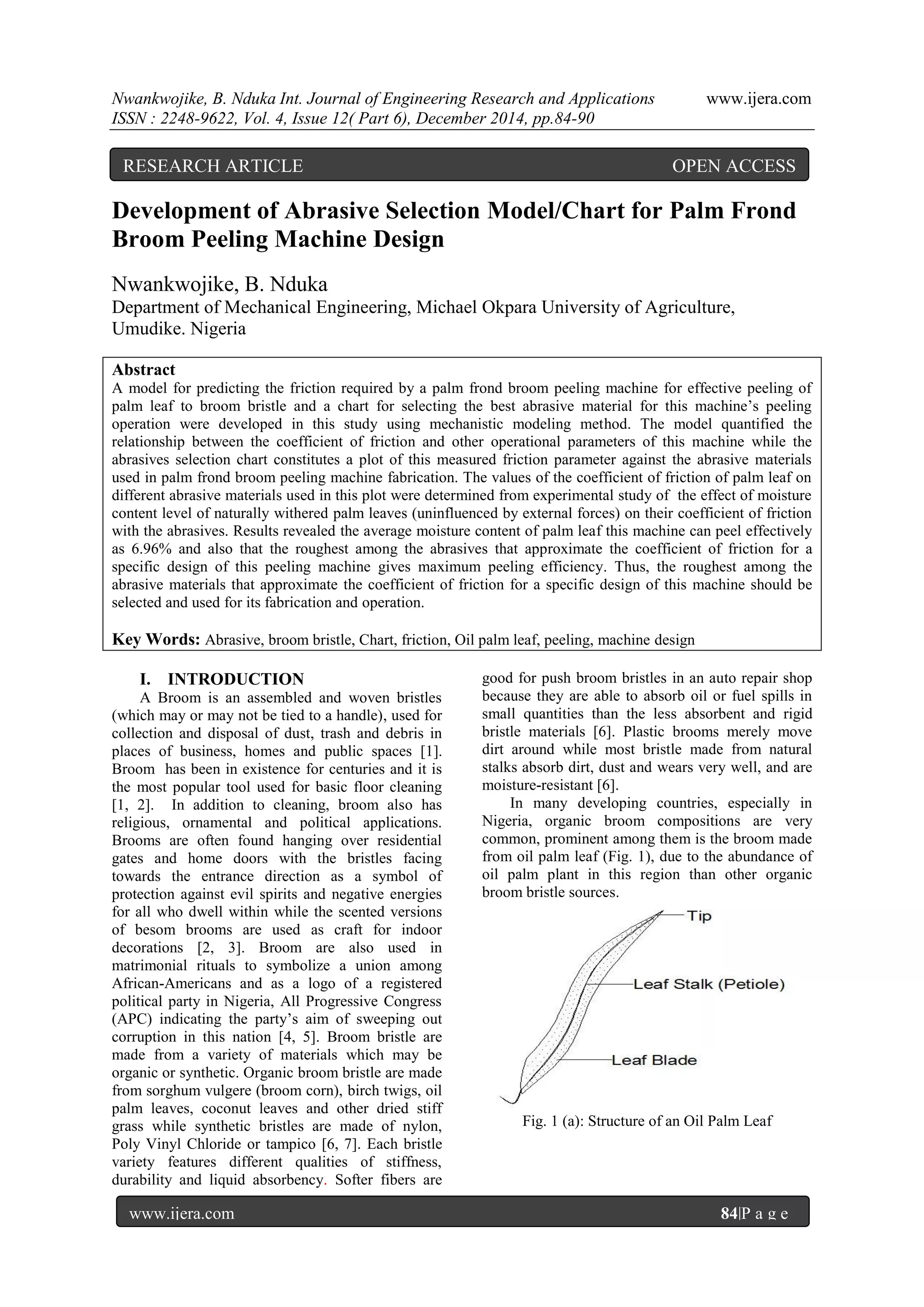 Development of Abrasive Selection Model/Chart for Palm Frond Broom ...