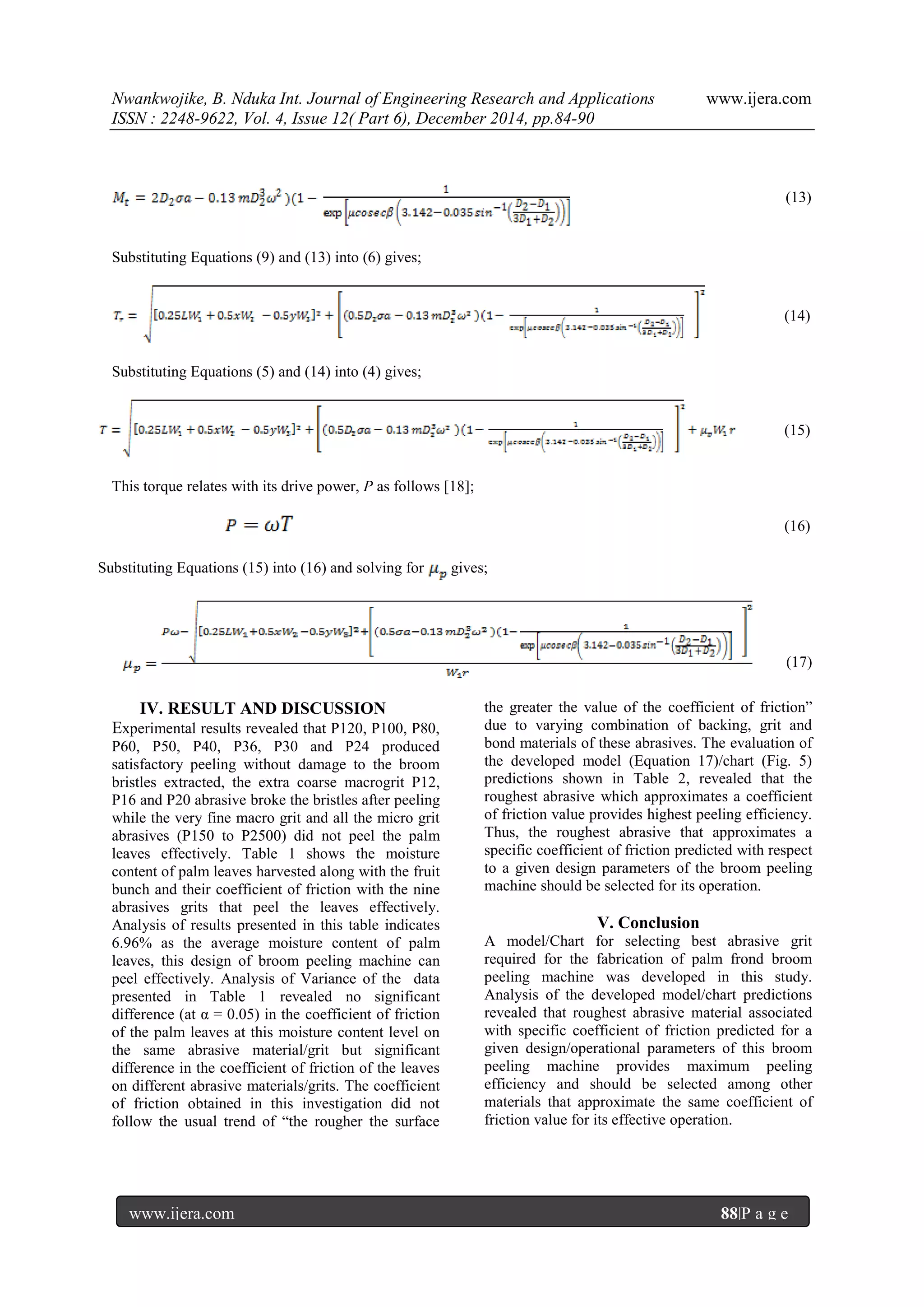 Development of Abrasive Selection Model/Chart for Palm Frond Broom Peeling Machine Design | PDF