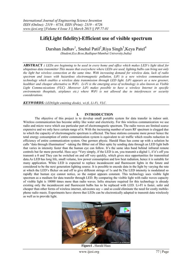 Lifi(Light fidelity)-Efficient use of visible spectrum | PDF