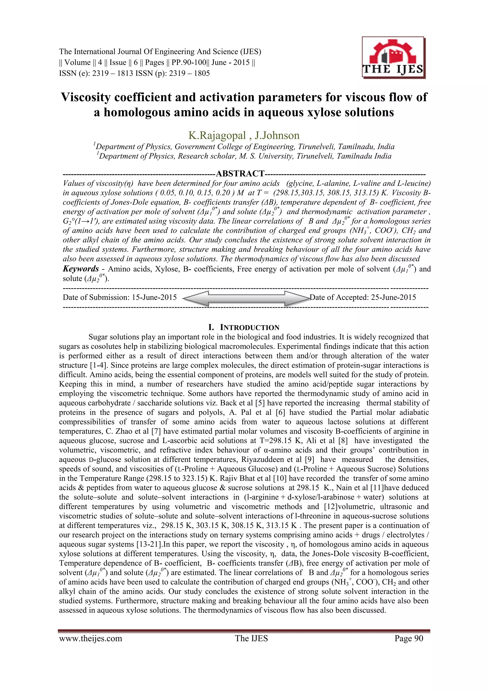 Viscosity coefficient and activation parameters for viscous flow of a homologous amino acids in ...