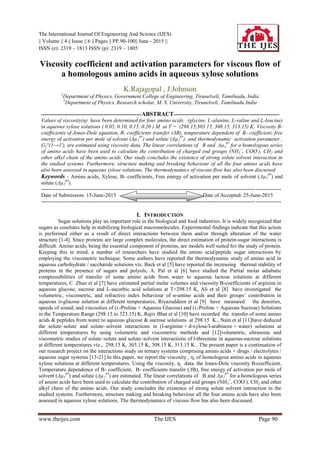 Viscosity coefficient and activation parameters for viscous flow of a ...