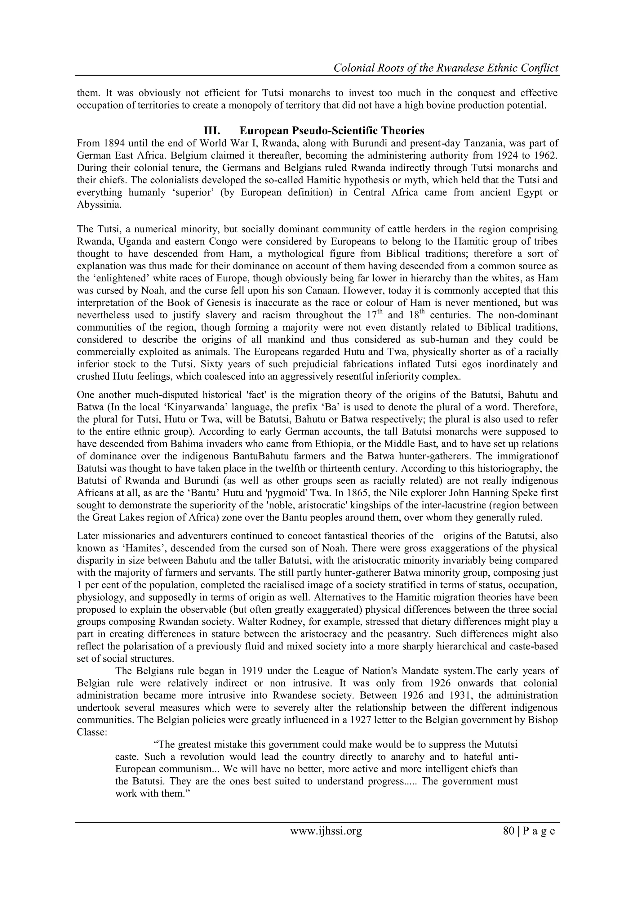 Colonial Roots of the Rwandese Ethnic Conflict | PDF