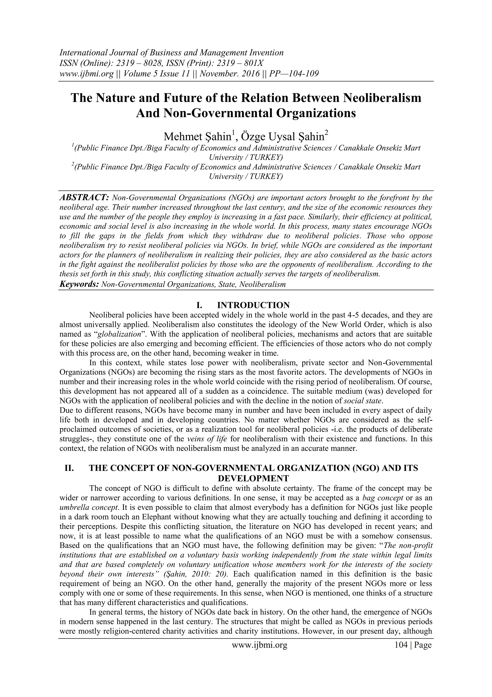 The Nature and Future of the Relation Between Neoliberalism And Non ...