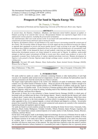 Prospects of Tar Sand in Nigeria Energy Mix | PDF