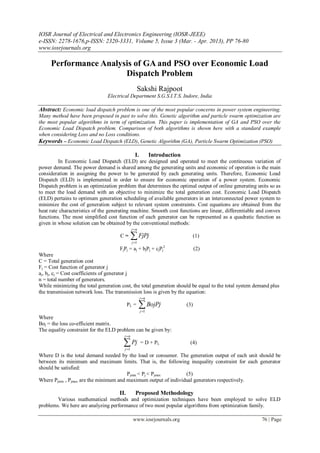 Performance Analysis of GA and PSO over Economic Load Dispatch Problem | PDF