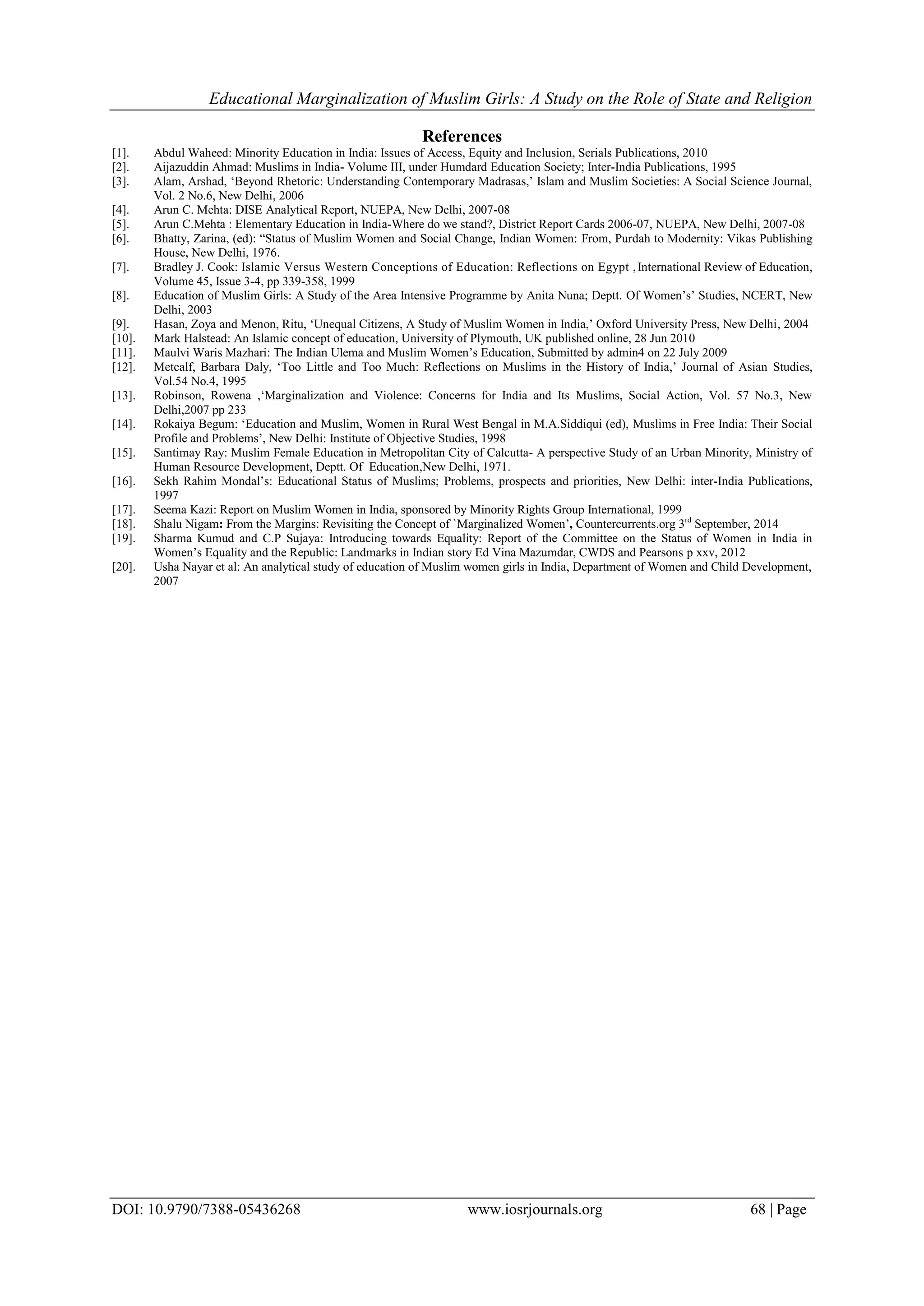 Educational Marginalization of Muslim Girls: A Study on the Role of ...