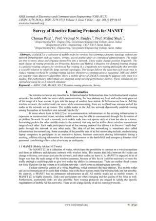 Survey of Reactive Routing Protocols for MANET | PDF